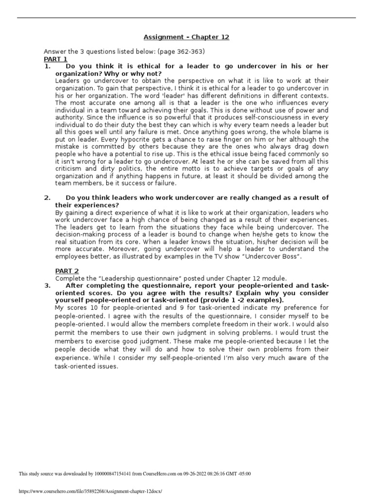 Assignment Chapter 12 | PDF | Leadership | Psychology