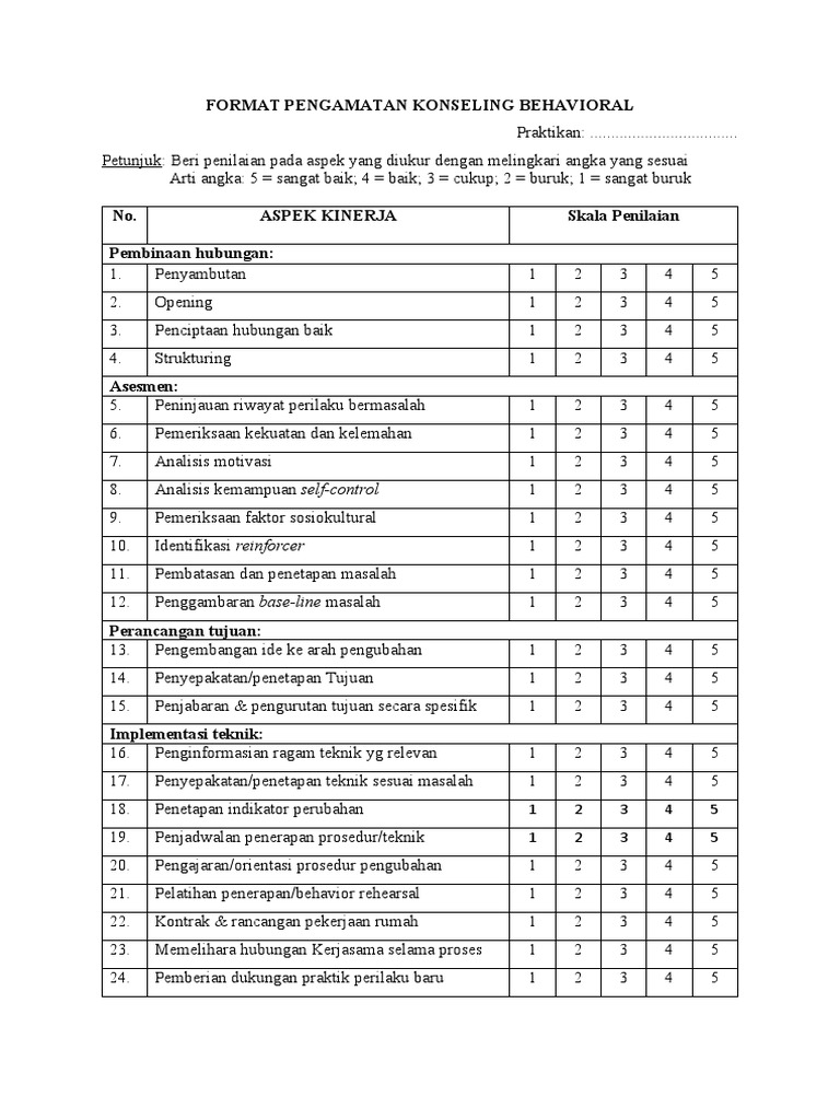 Format Asesmen Konseling Behavioral | PDF