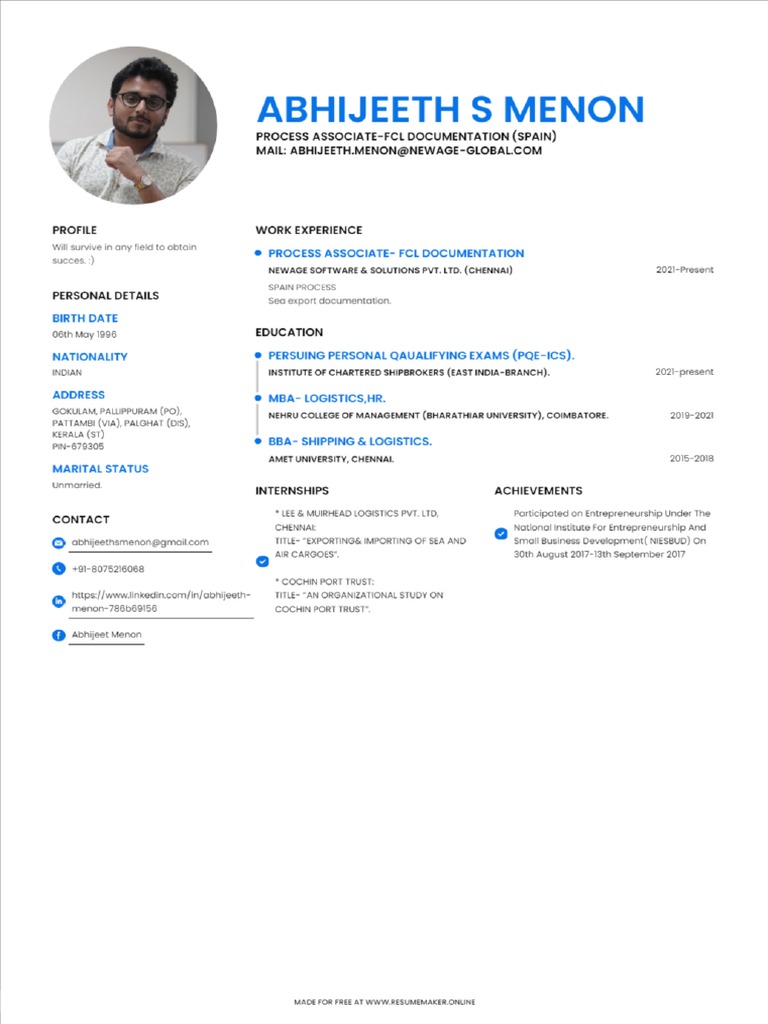 Abhijeeth S Menon CV | PDF