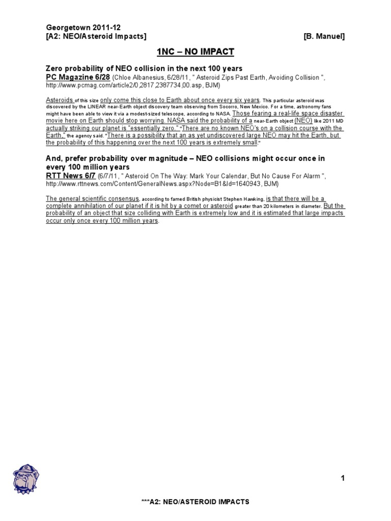 NEO Collision Risk Analysis 2011-12 | PDF | Asteroid | Comet