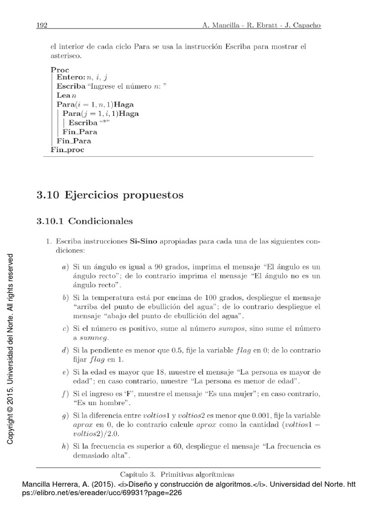 Diseño y Construcción de Algoritmos-Capitulo 3 - Ejercicios Propuestos | PDF | Ley de libertad ...