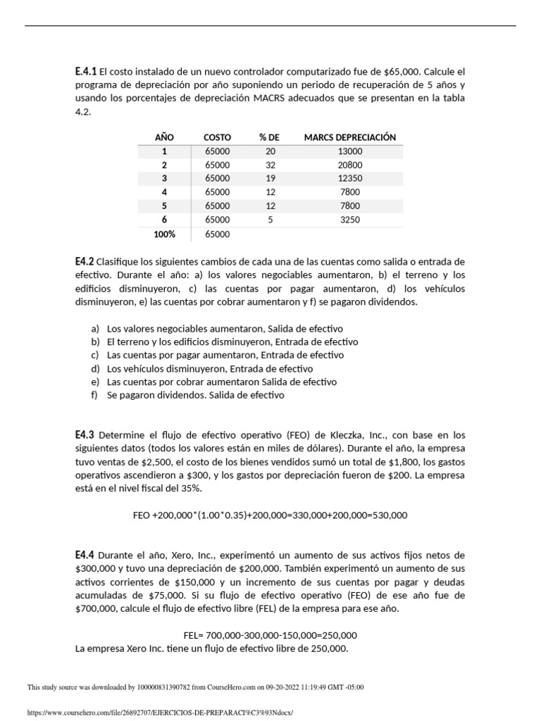 Ejercicios de Preparaci N | PDF | Depreciación | Pagos
