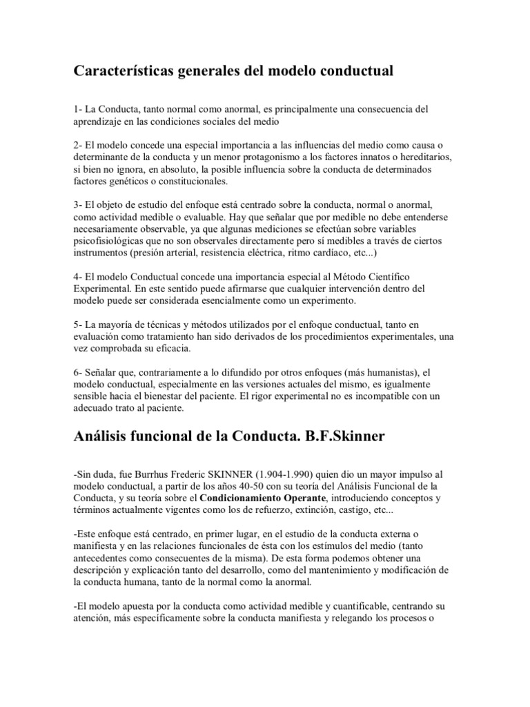 Características Generales Del Modelo Conductual | PDF | Reforzamiento ...
