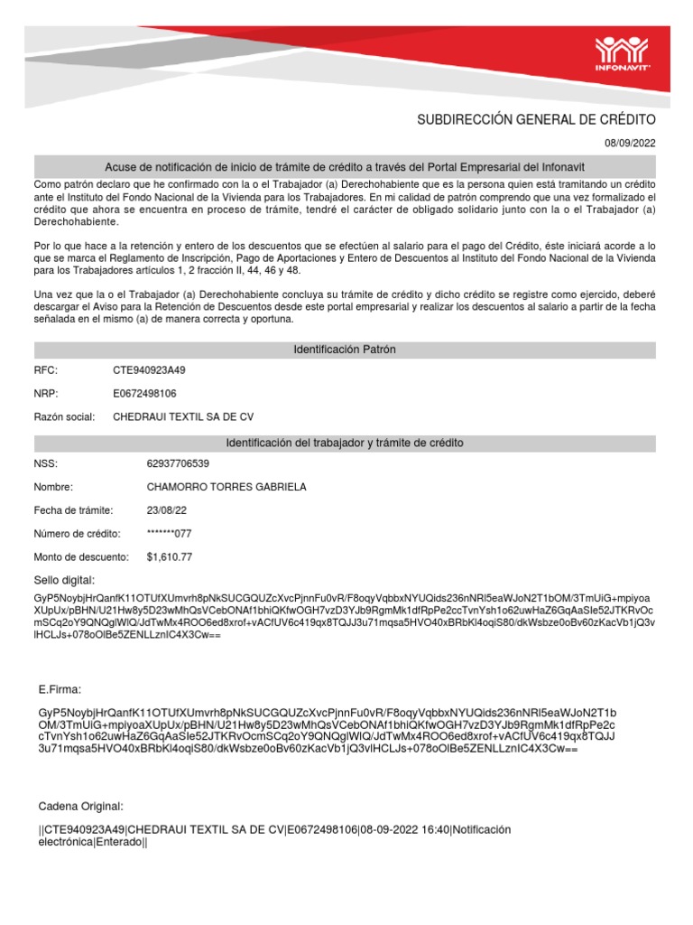 Acuse de Notificación de Crédito Infonavit | PDF | Finanzas y dinero
