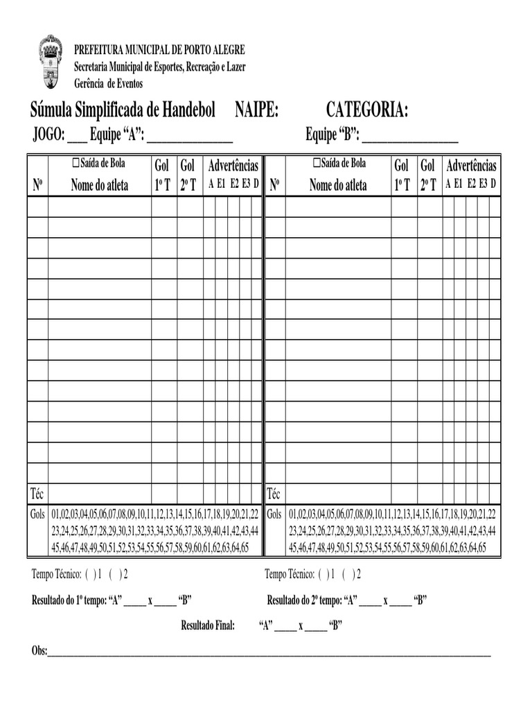 Sumula Simplificada de Handebol 08 07 | PDF
