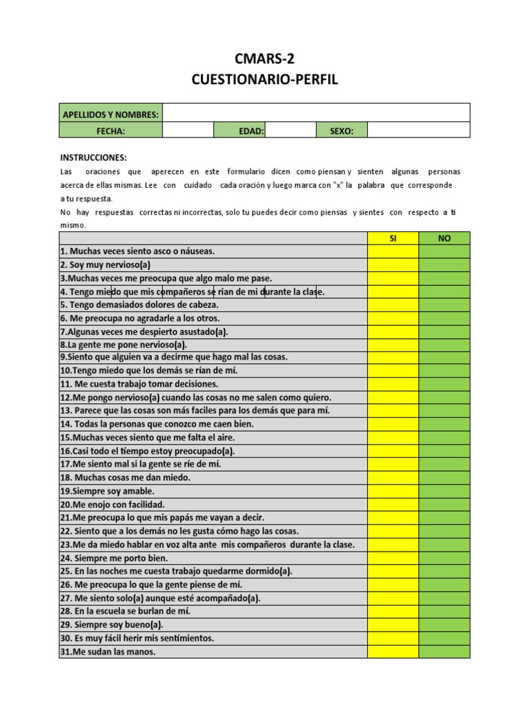Cuestionario Cmars-2 | PDF