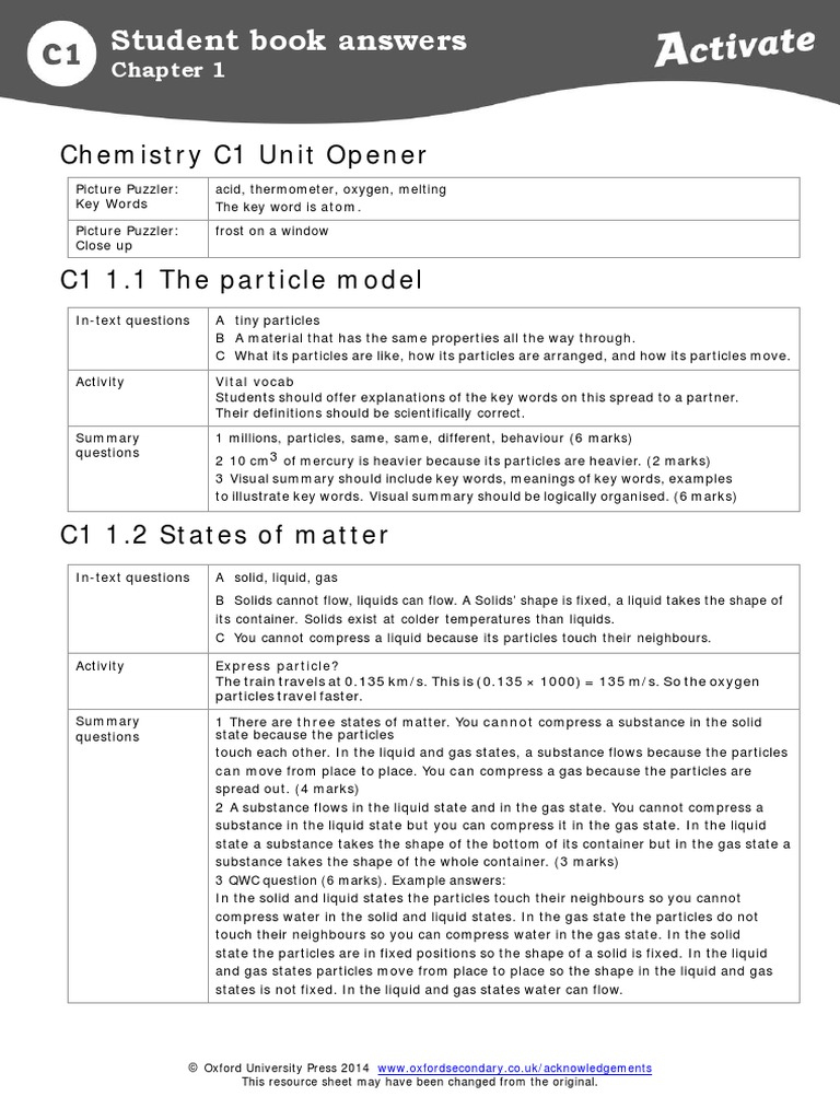 Activate 1 Chemistry Chapter1 Answers | PDF | Liquids | Gases