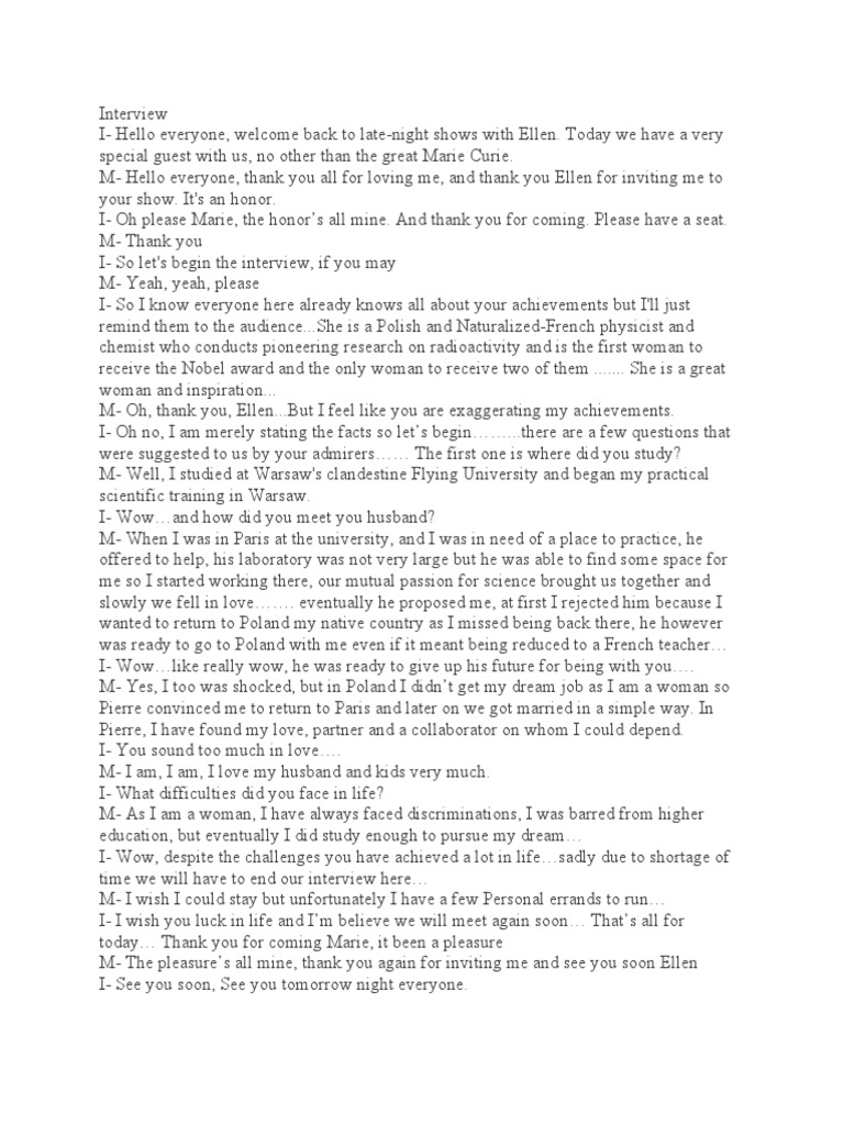 English Interview | PDF | Marie Curie