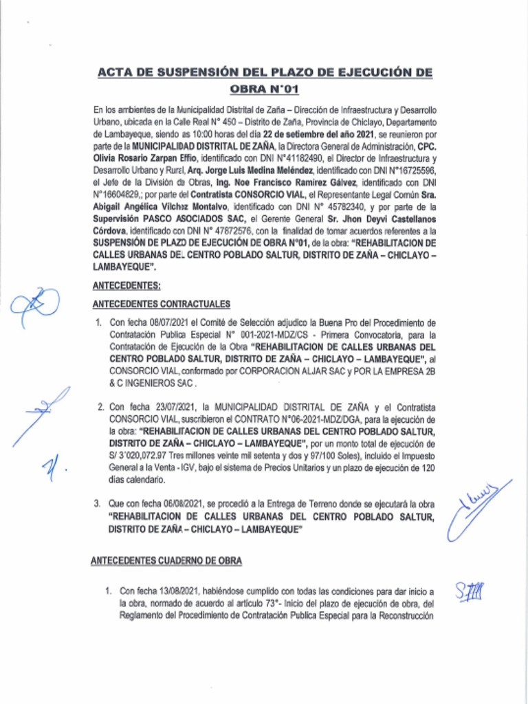 Acta de Suspension de Plazo de Ejecución 01 | PDF