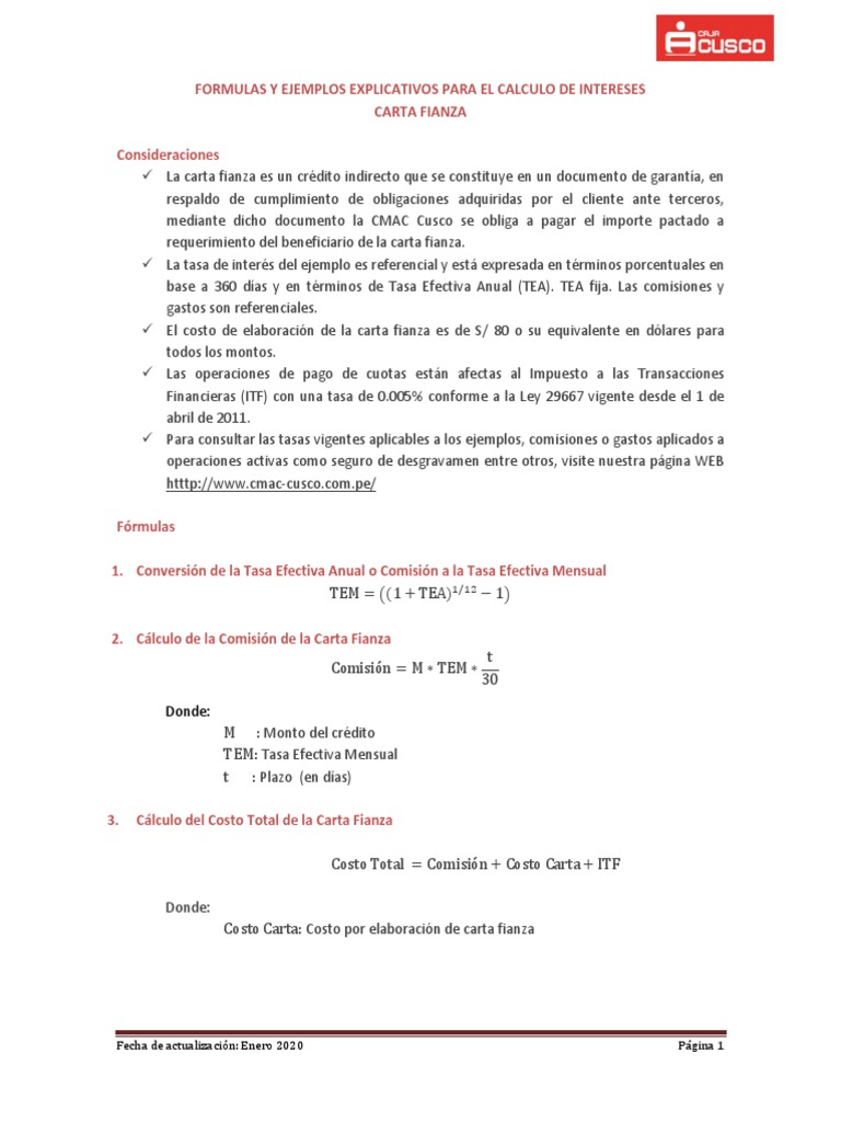 Formulas y Ejemplos Explicativos para El Calculo de Intereses | PDF ...