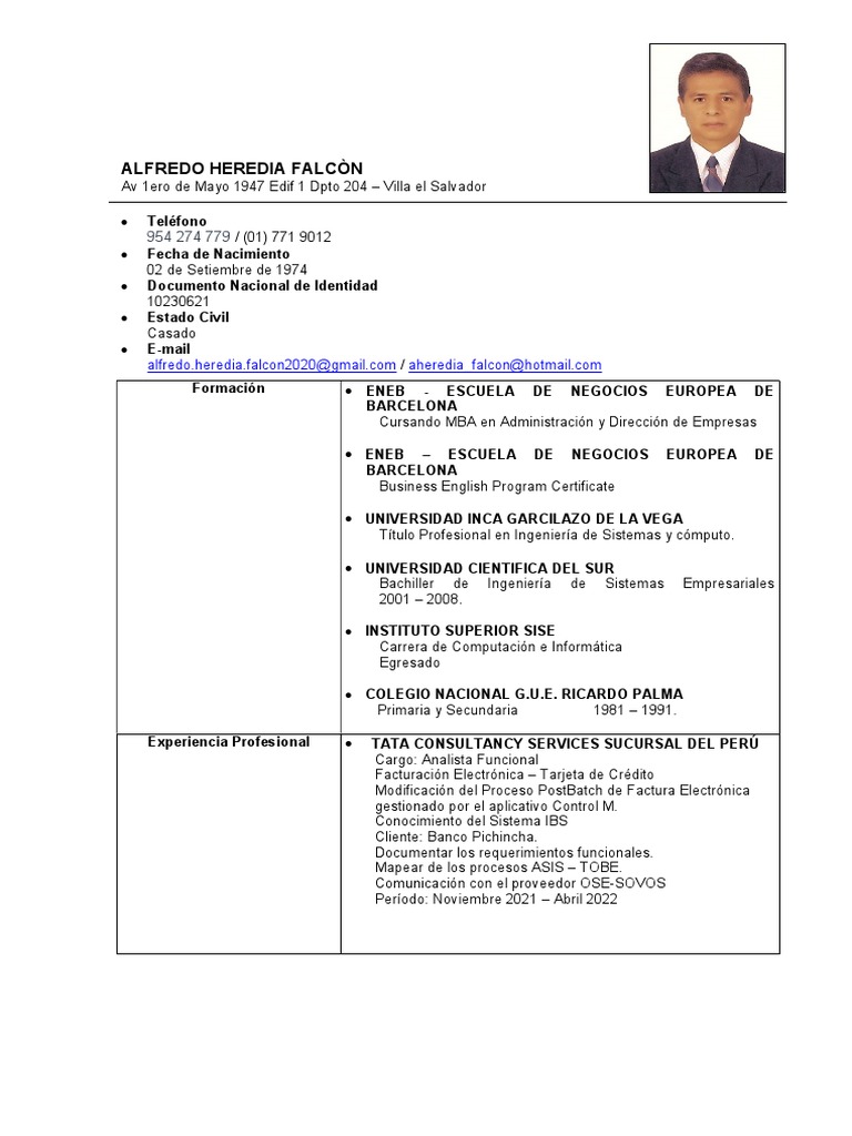 CV Alfredo Heredia Falcon | PDF | Software | Ingeniería de software