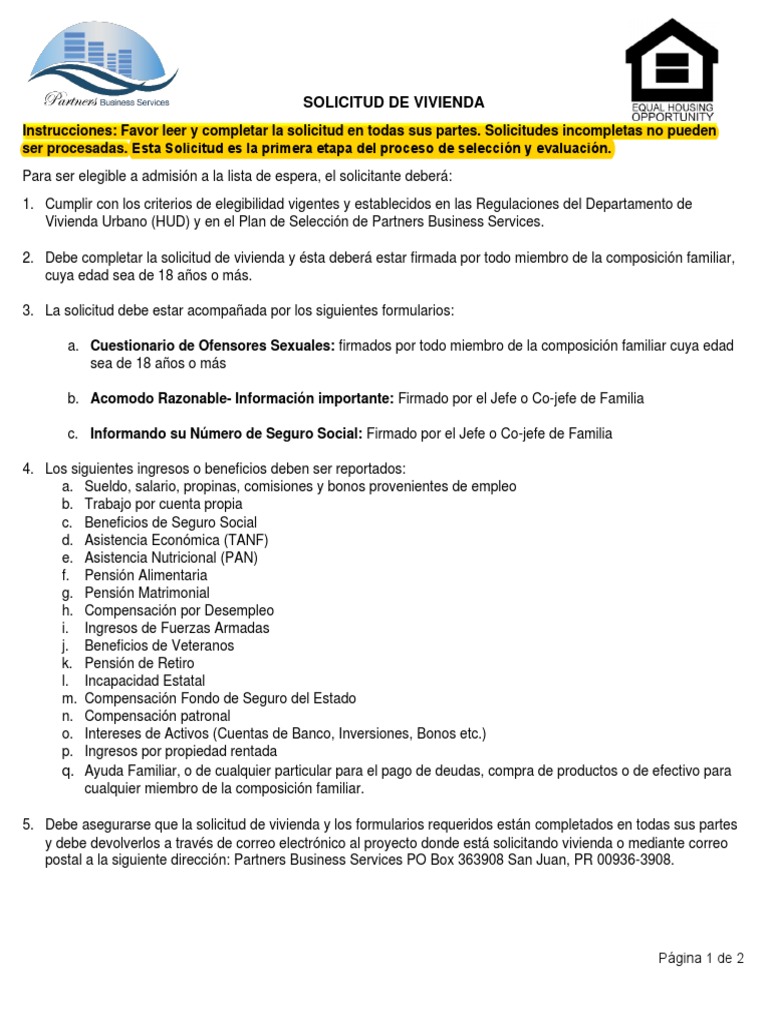 Solicitud de Vivienda Español PR | PDF | Discapacidad visual