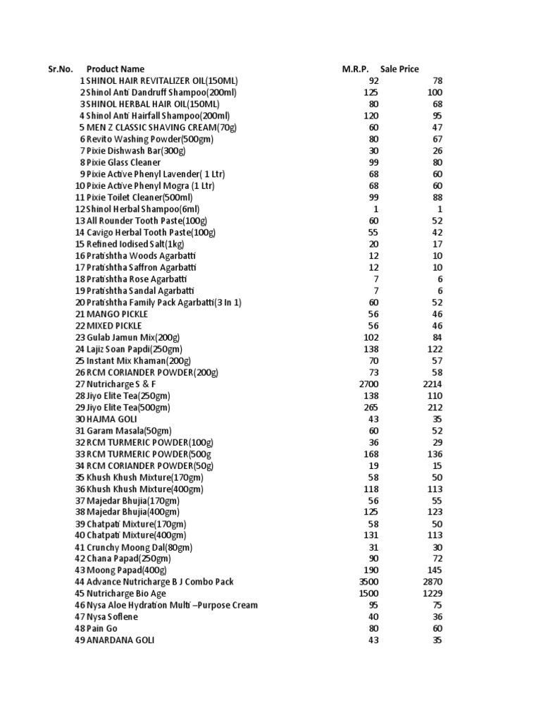 Products Price List - RCM Business | PDF | Shirt | Clothing