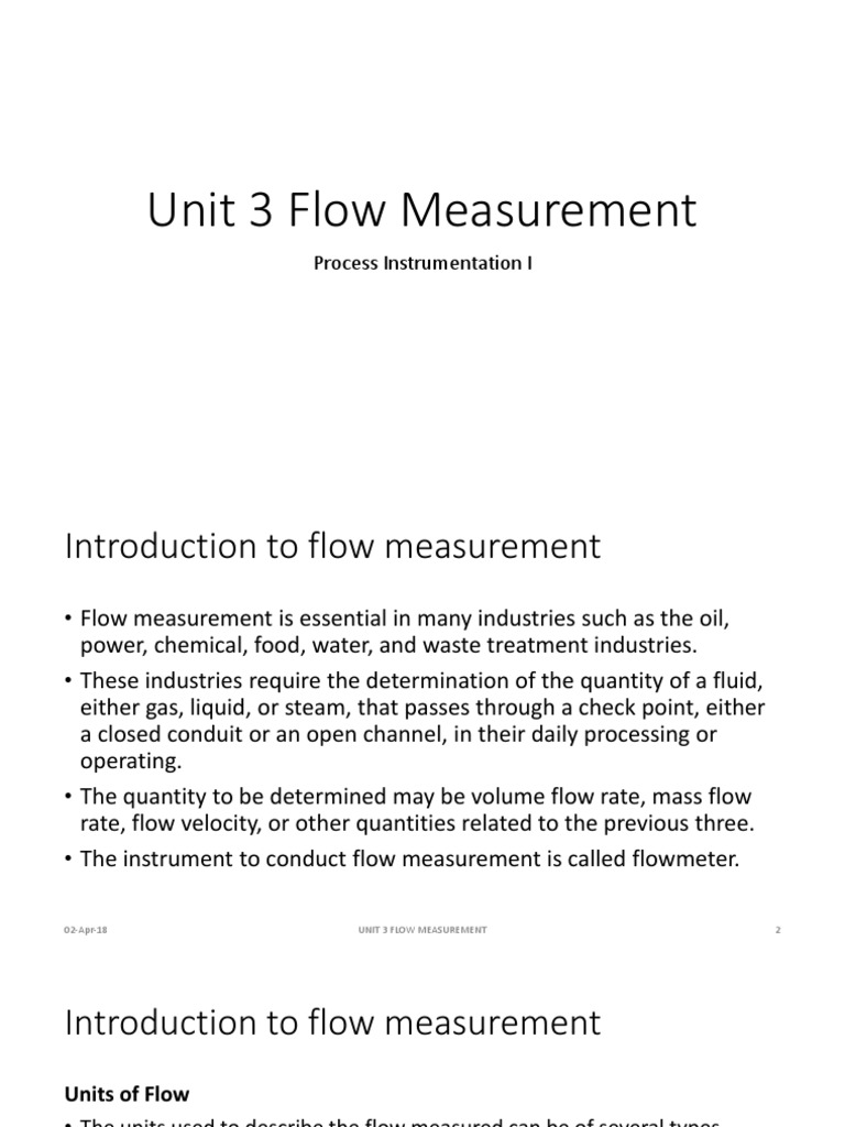 Unit 3 Flow Measurement | PDF | Flow Measurement | Reynolds Number