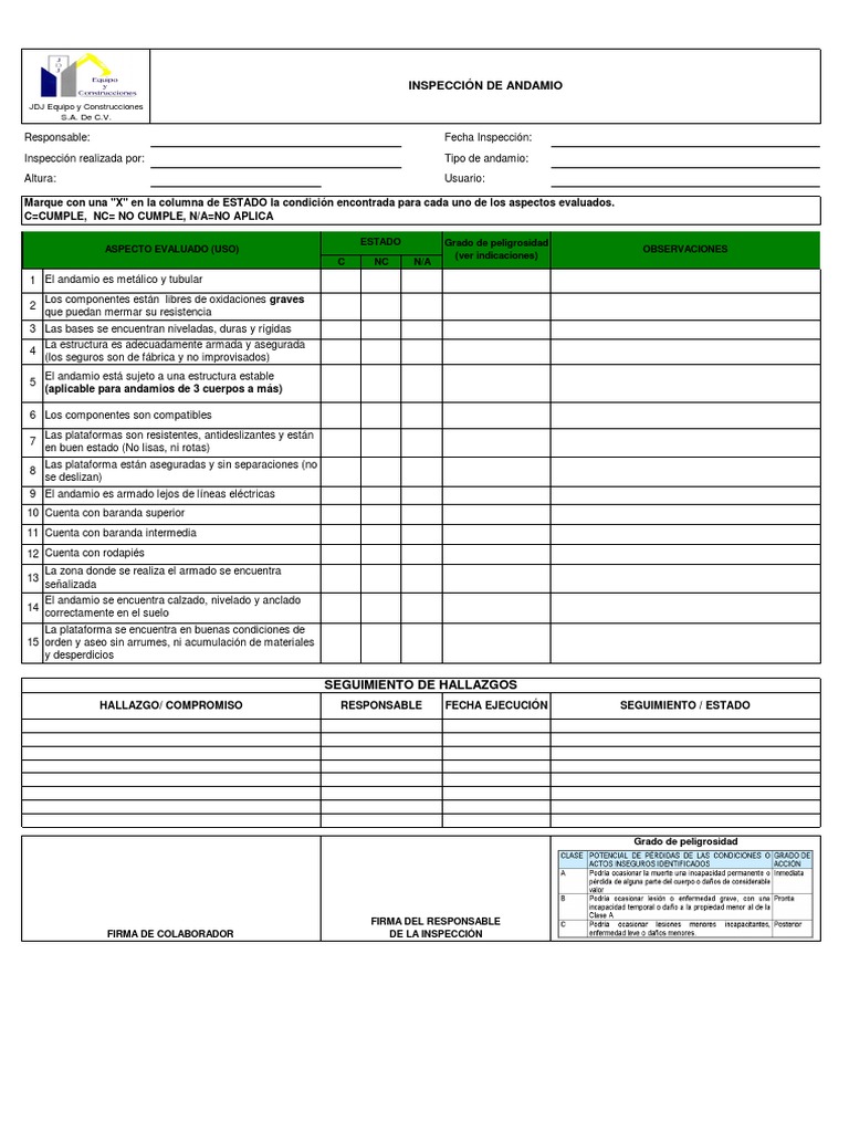 Check List Andamio | PDF | Andamio | Materiales