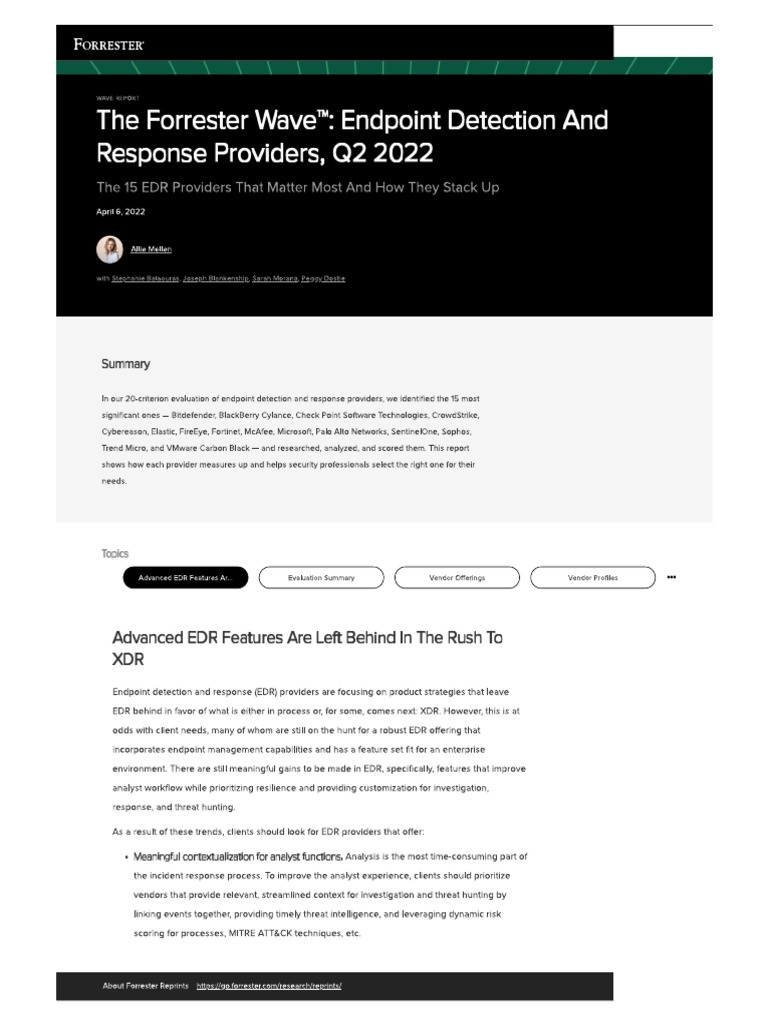 The Forrester Wave™ - Endpoint Detection and Response Providers, Q2 2022 | PDF