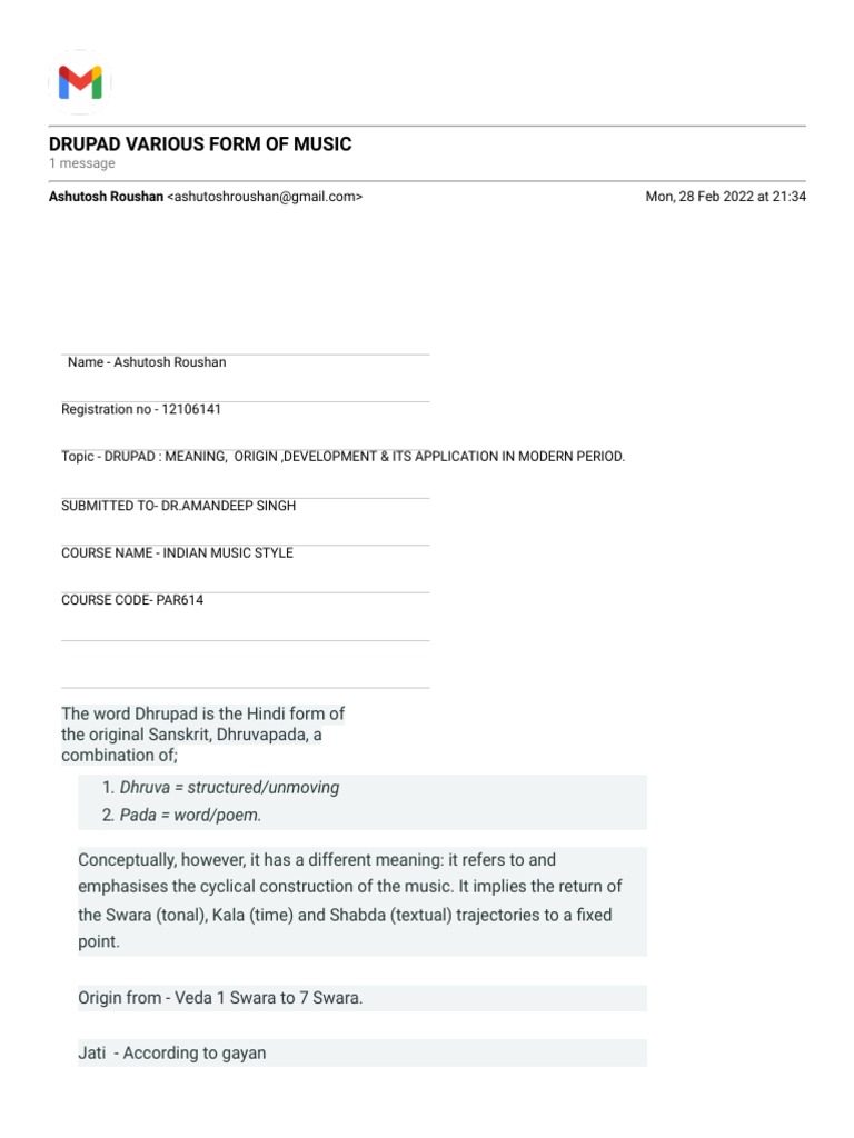 Ashutosh DRUPAD VARIOUS FORM | PDF | Classical And Art Music Traditions