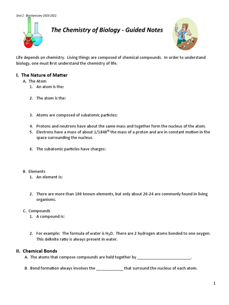 Unit 2: Biochemistry Guided Notes Student Version | PDF | Chemical Bond ...