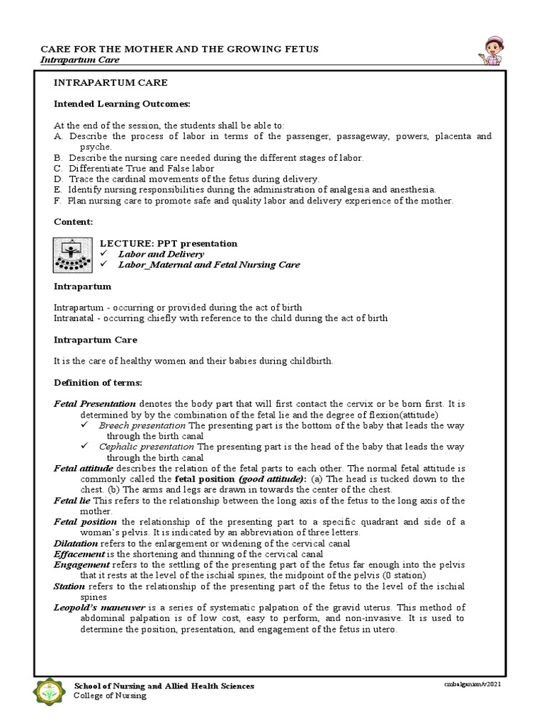 Labor and Delivery - Study Guide | PDF | Childbirth | Uterus