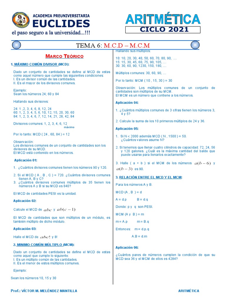 6 M.C.D. - M.C.M. | PDF | Multiplicación | Aritmética