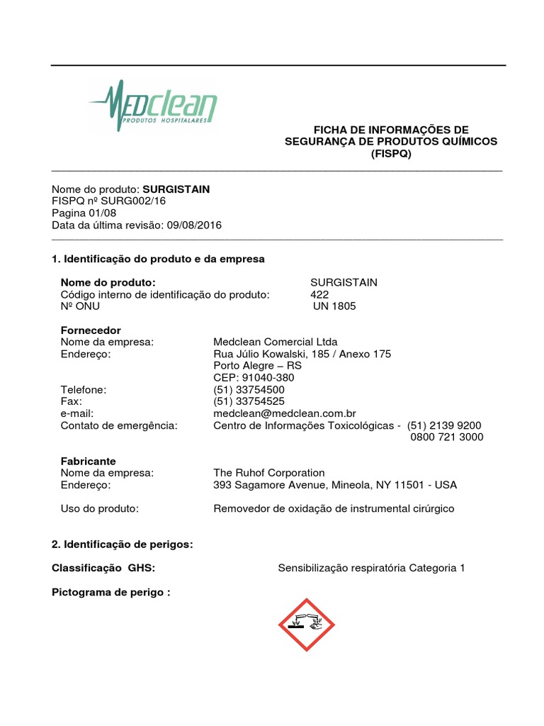 Fispq - Solucao para Rem Manchas - Surgistain | PDF | Primeiros ...