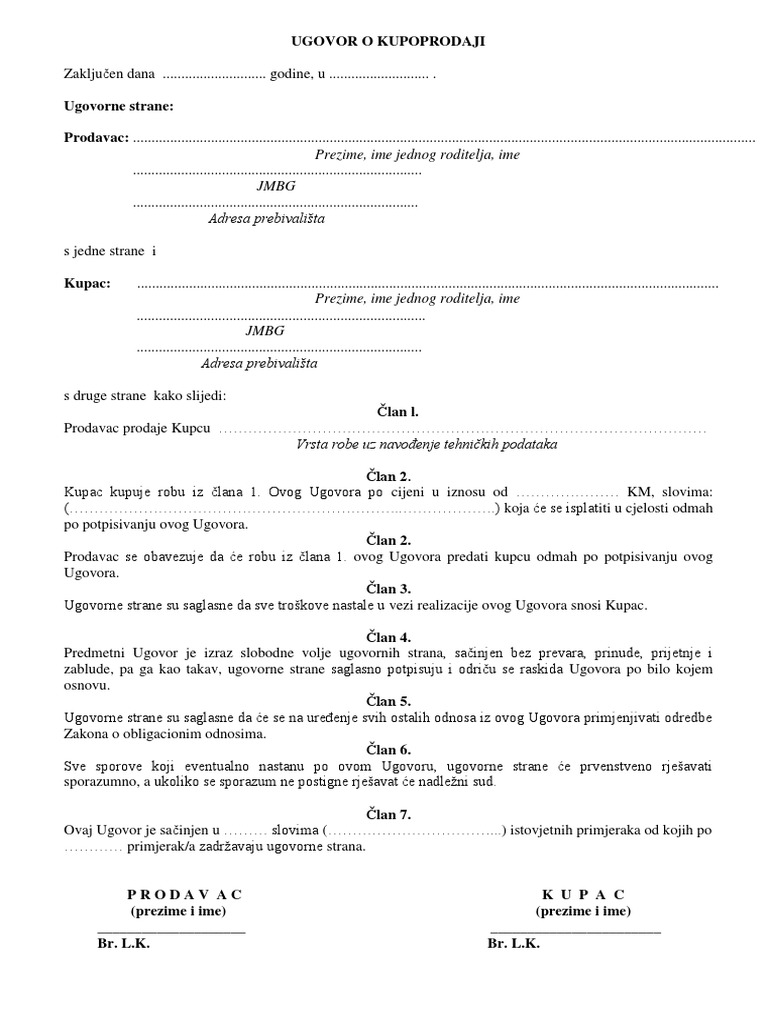 Kupoprodajni Ugovor | PDF