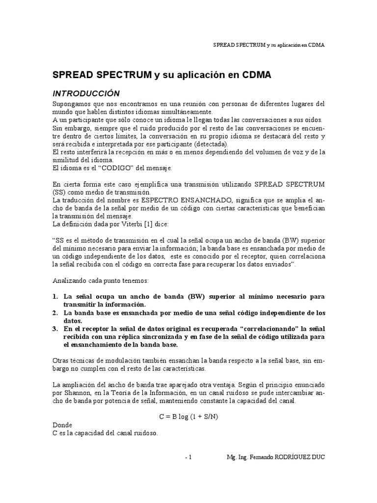 Spread Spectrum Y Su Aplicación En Cdma Pdf Matemáticas Tecnología De Radio