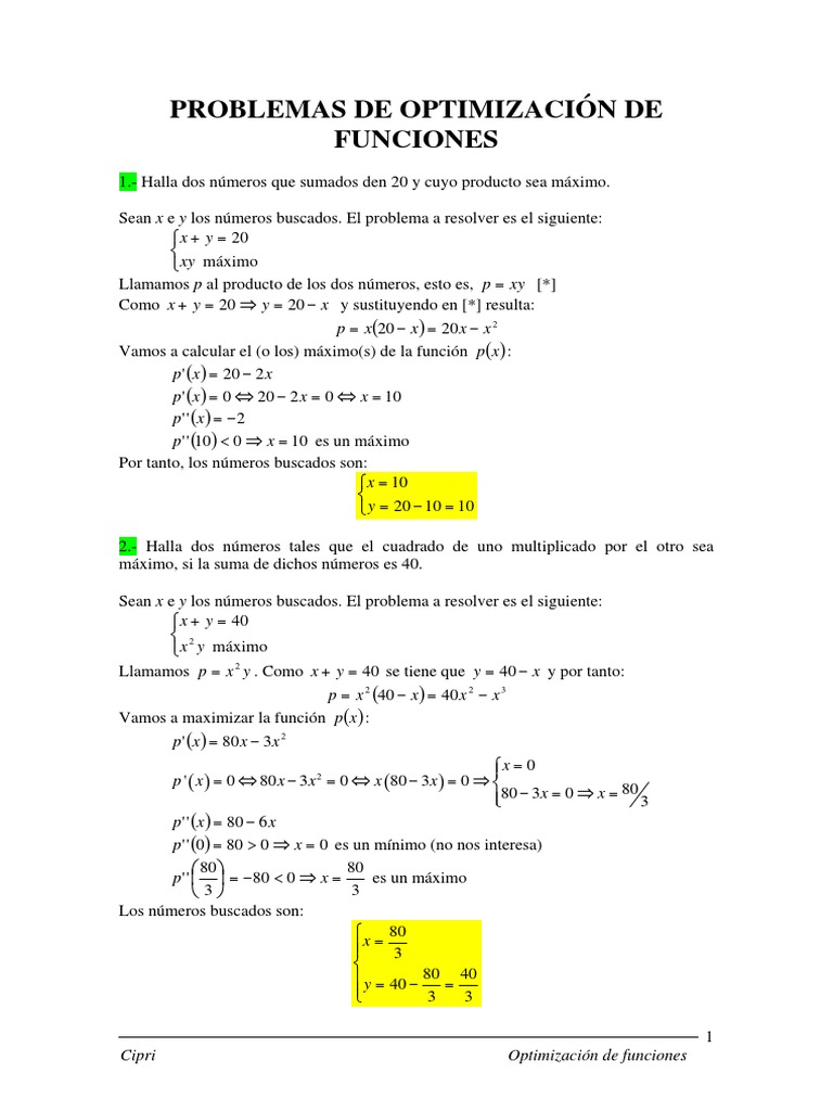Problemas de Optimizacion de Funciones-Resueltos | PDF | Optimización Matemática | Derivado