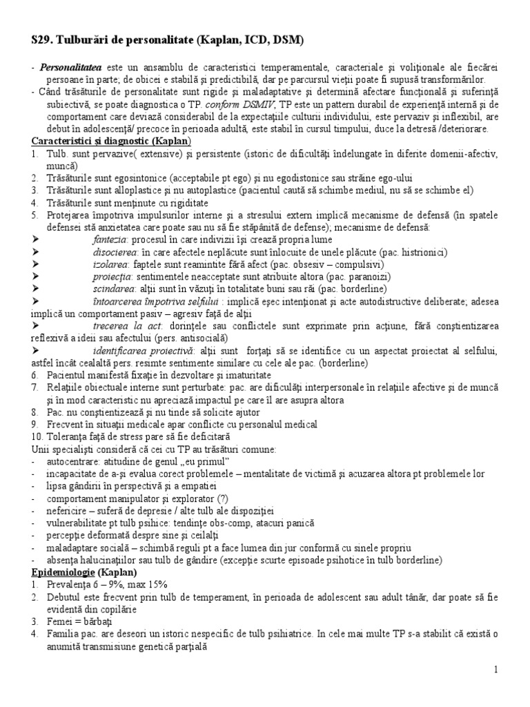 S29. Tulburări de Personalitate (Kaplan, ICD, DSM) | PDF