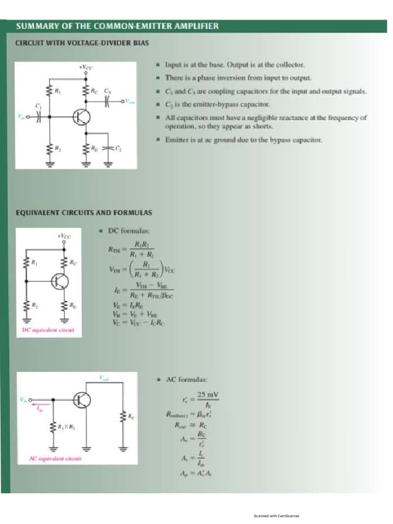 Electronics Amplifier Formulas | PDF