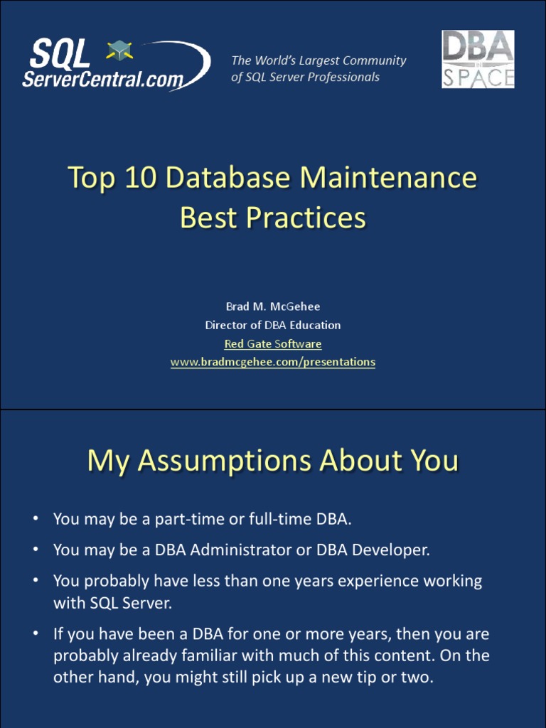 SSC209 - Top 10 Database Maintenance Best Practices | PDF | Database Index | Databases
