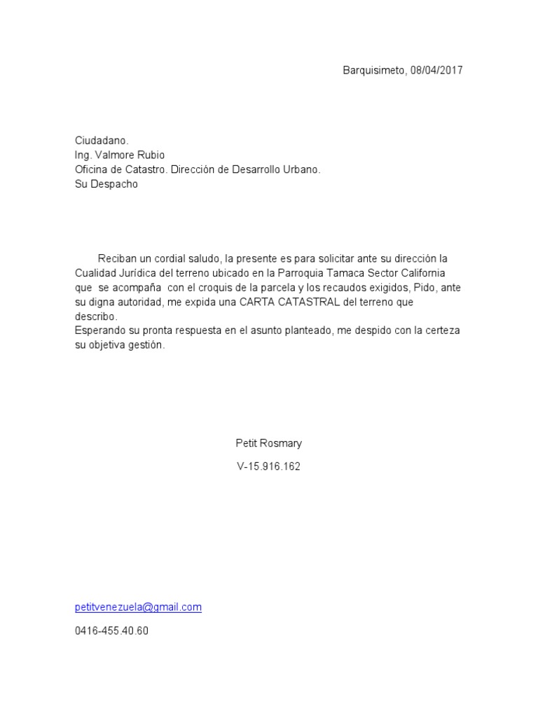 Carta de Solicitud Catastral | PDF