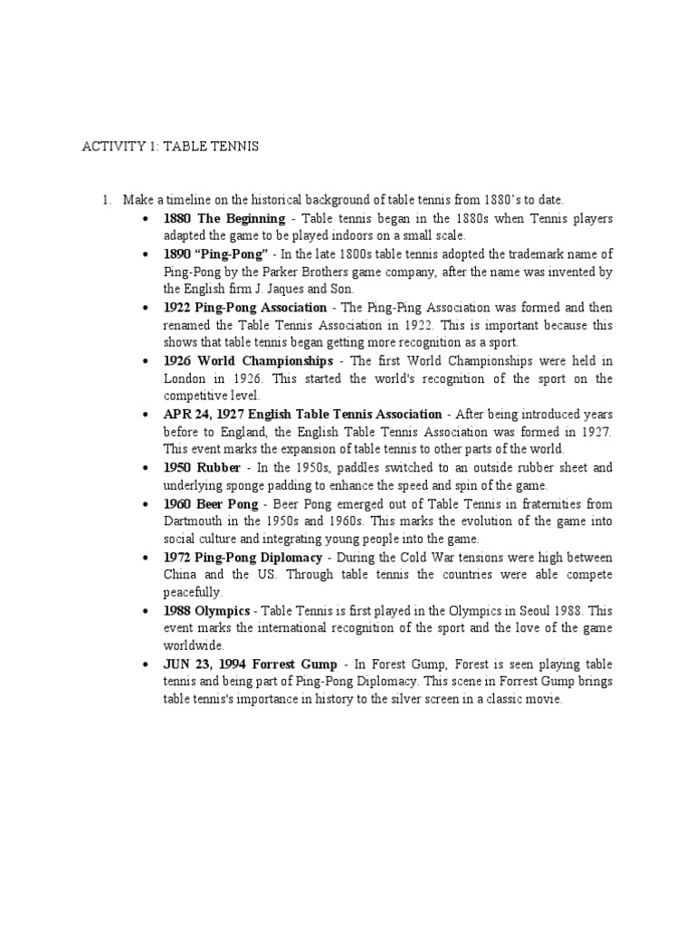 Activity 1 Table Tennis | PDF | Table Tennis | Sports