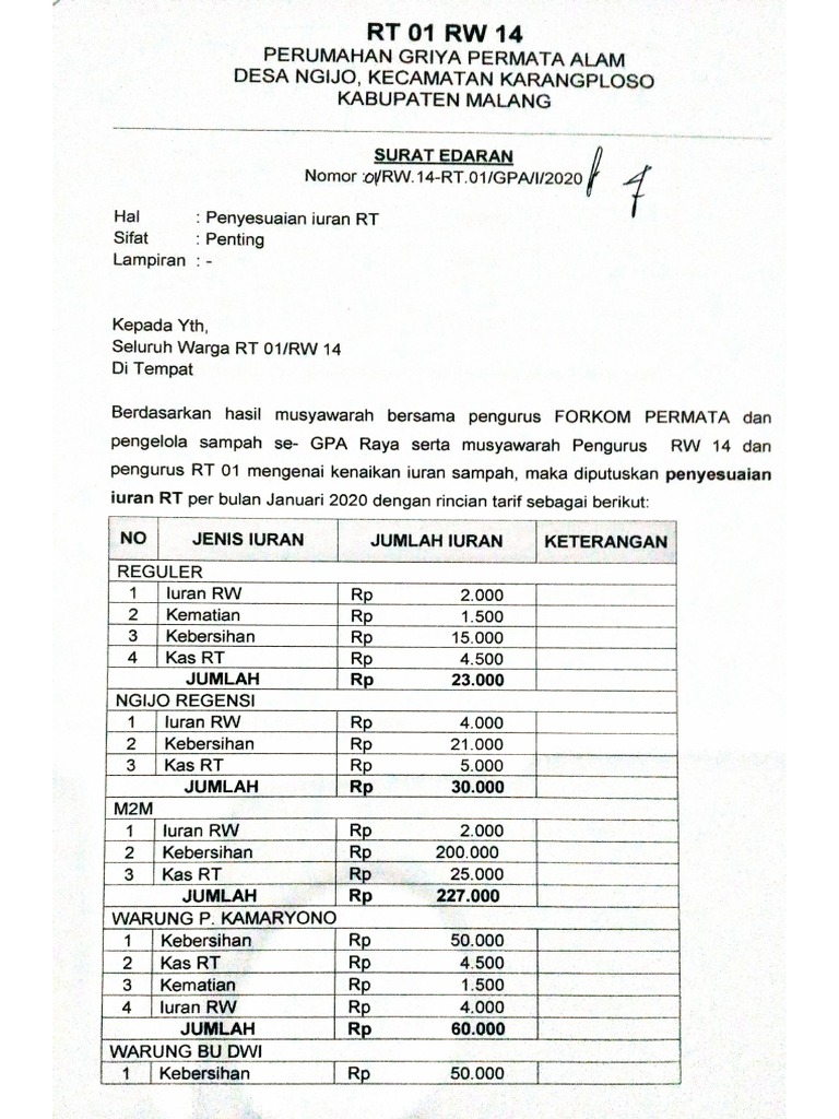 Iuran RT Tahun 2020 | PDF