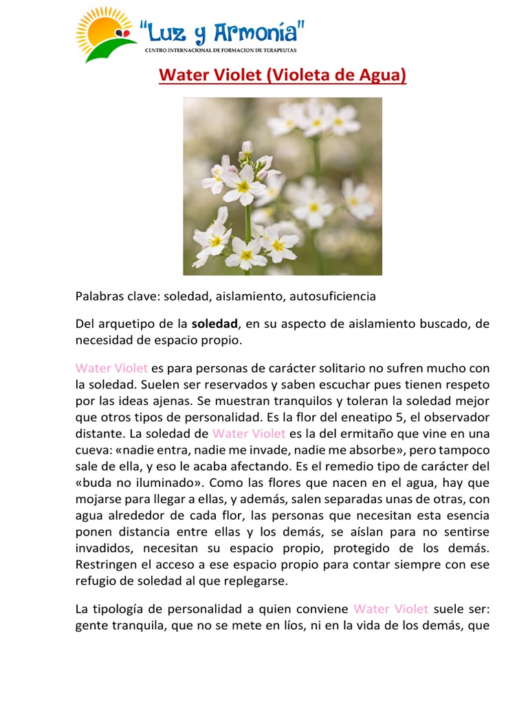 FLORES DE BACH Water Violet | PDF | Soledad | Las emociones