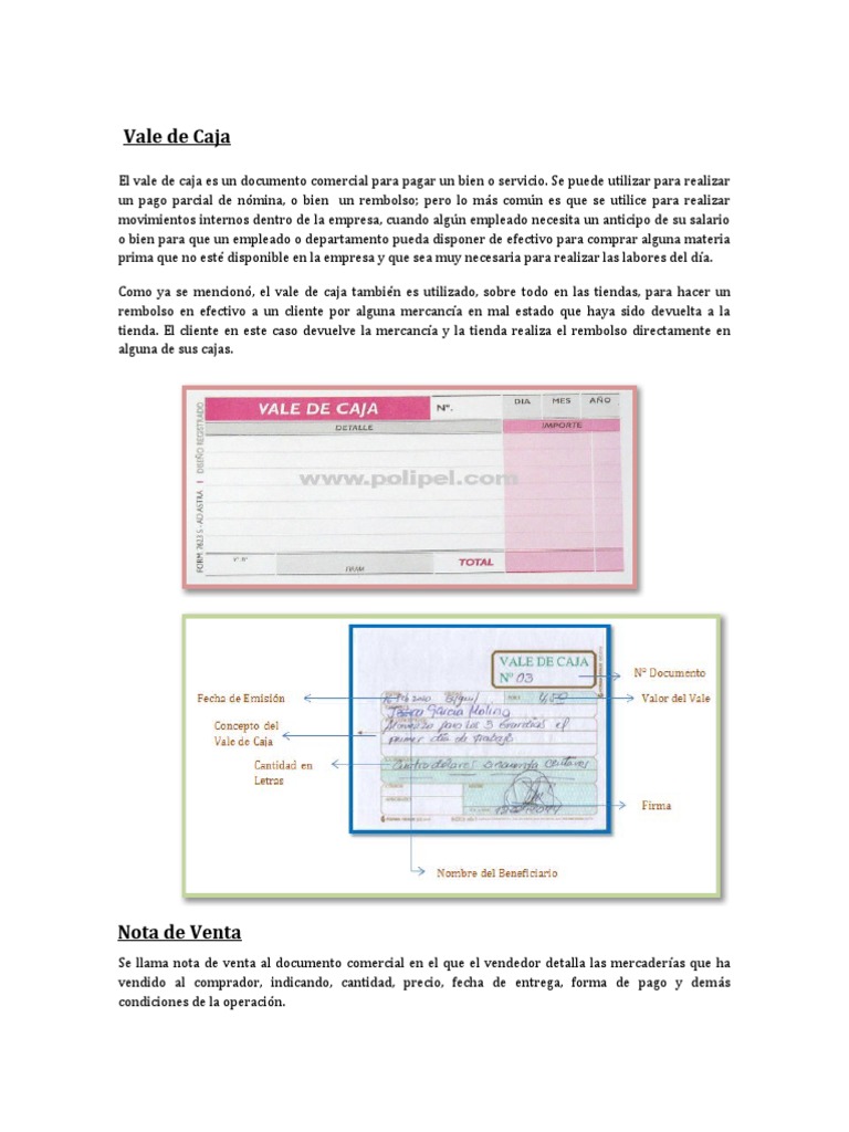 El Vale de Caja Es Un Documento Comercial para Pagar Un Bien o Servicio | PDF | Cheque | Pagaré