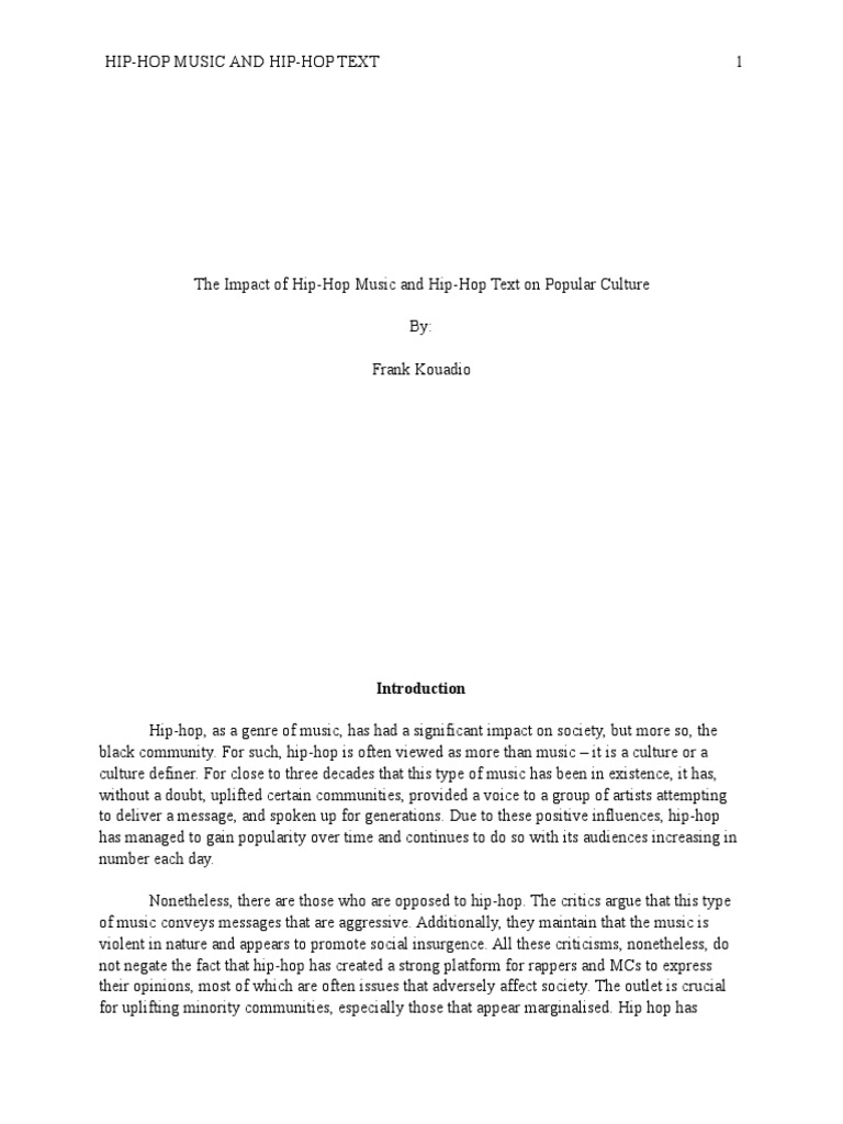 HIP HOP MUSIC AND HIP HOP TEXT 1 The Imp | PDF | Hip Hop Music | Survey ...