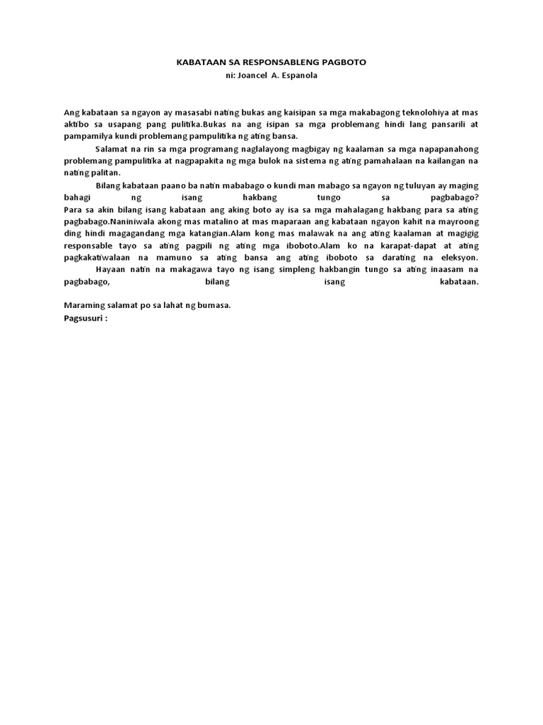 Kabataan Sa Responsableng Pagboto | PDF