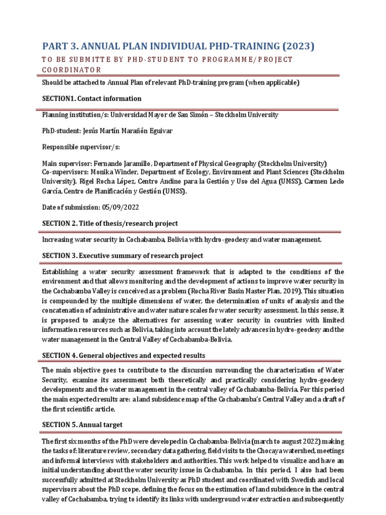 Plan 2023-PhD-Training - Martin - Marañón | PDF | Earth Sciences | Science