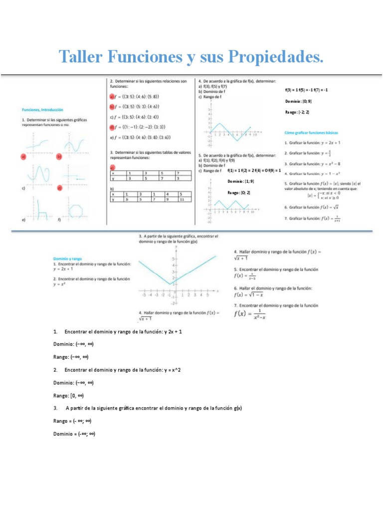 Taller Funciones y Sus Propiedades | Descargar gratis PDF | Matemáticas | Funciones y mapeos