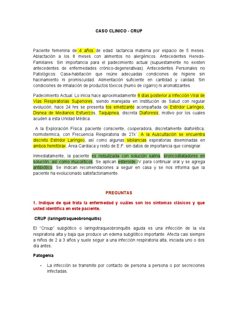 Caso Clinico Crup | PDF | Enfermedades respiratorias | Epidemiología