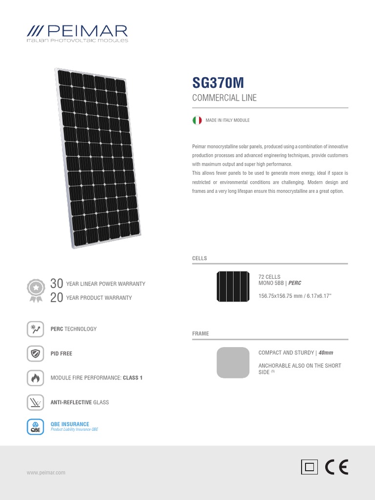 Peimar 370W Ficha Tecnica | PDF | Solar Cell | Electrical Components