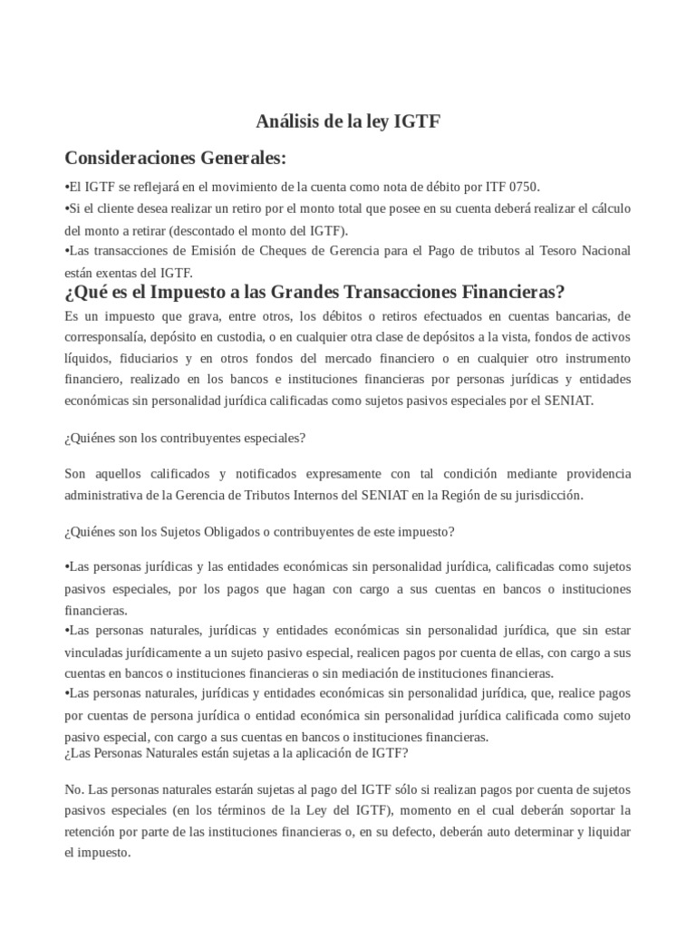Análisis de la Ley IGTF | PDF | Bancos | Tarjeta de débito