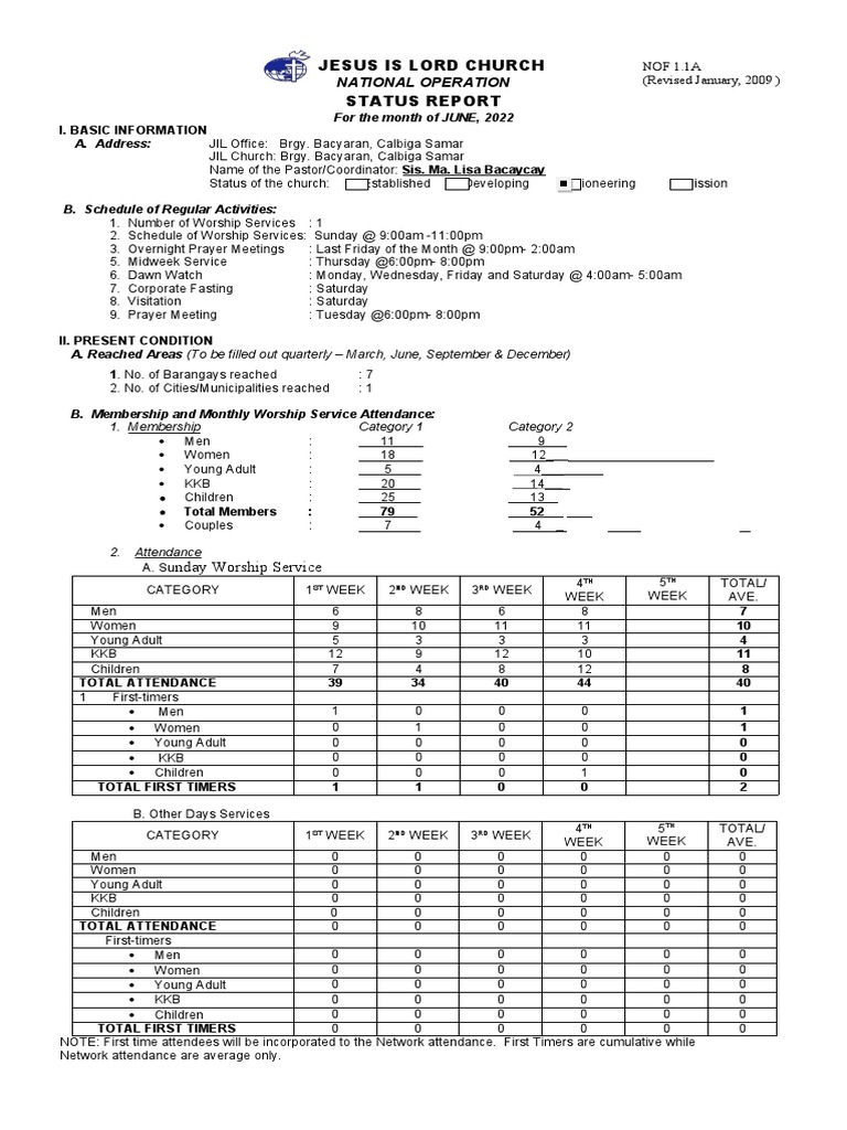 Status Report Form June | PDF | Christian Movements | Christian ...