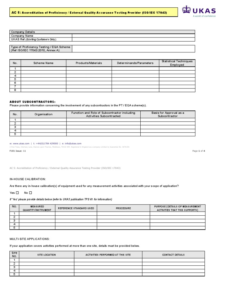 F181 AC5 Proficiency Testing EQA Provider ISO IEC 17043 Application ...