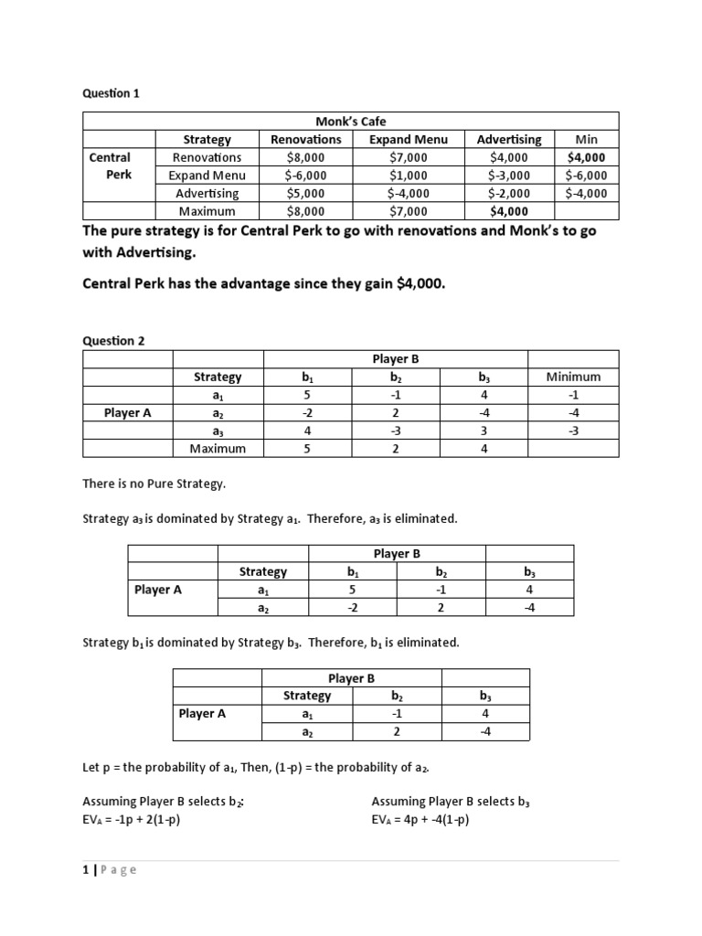 Game Theory Assignment - Solution | PDF | Odds