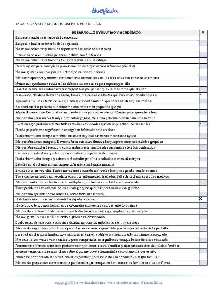 Escala Valoracion Dislexia en Adultos | PDF | Aprendizaje | Cognición