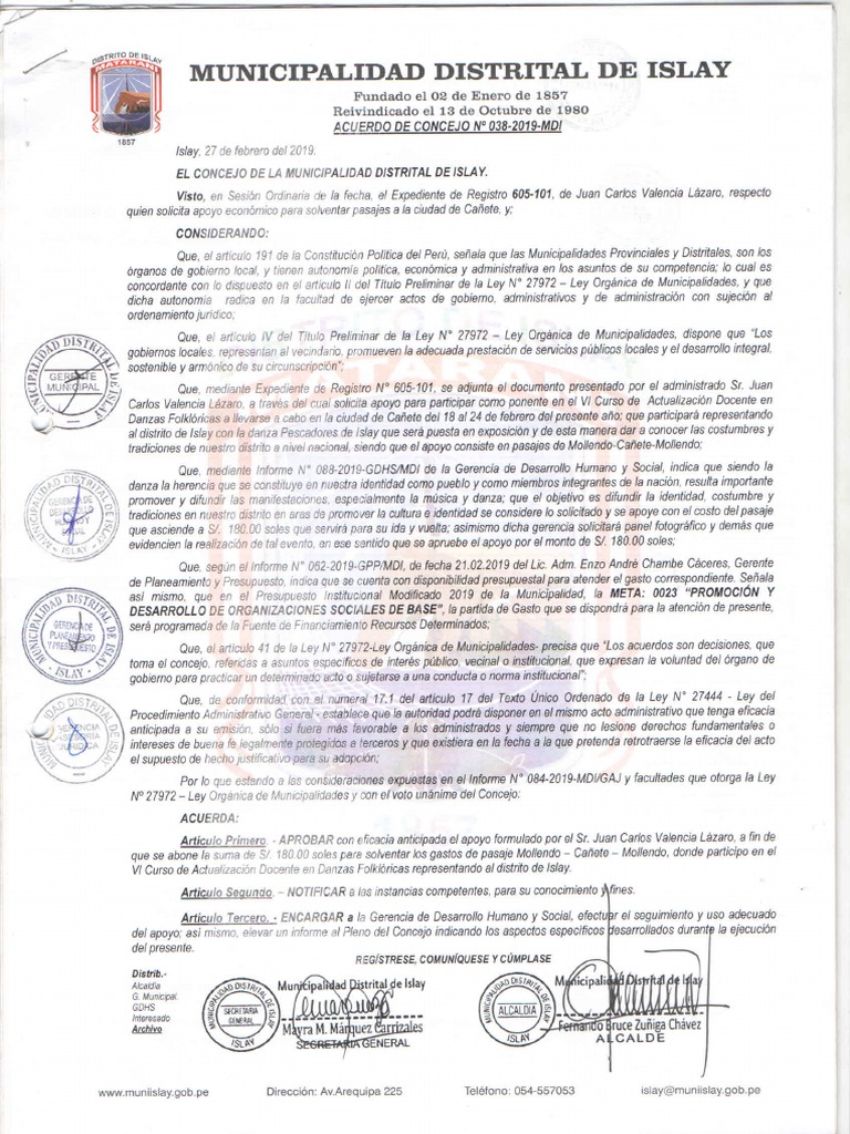 Acuerdo de Consejo N°038 PDF | PDF