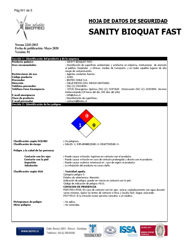SANITY BIOQUAT FAST Hs Ed02jul20 | PDF | Agua | Contaminación