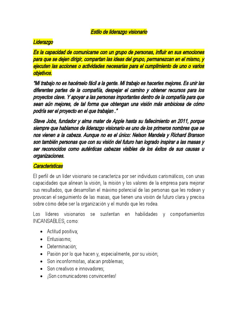 Estilo de Liderazgo Visionario | PDF | Liderazgo | Business